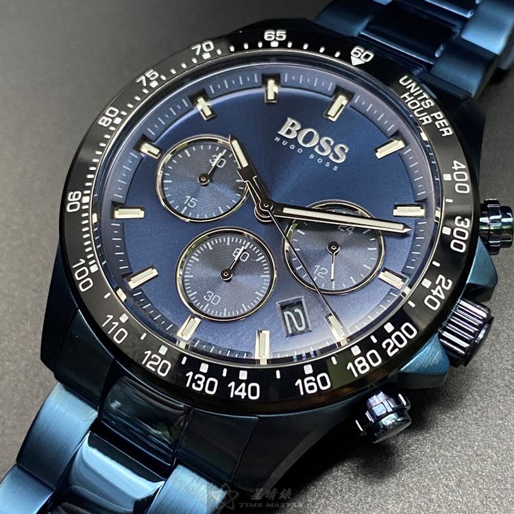 點數9%★BOSS手錶,編號HB1513758,42mm寶藍圓形精鋼錶殼,寶藍色三眼, 時分秒中三針顯示, 運動錶面,寶藍精鋼錶帶款,曠世鉅作 ...