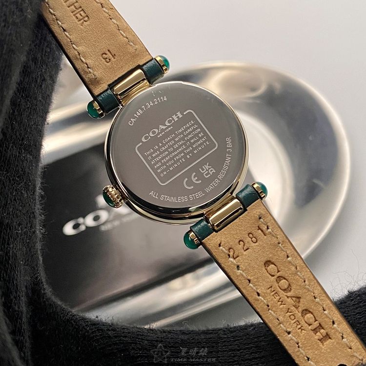 點數9%★COACH手錶,編號CH00157,26mm金色圓形精鋼錶殼,貝母中二針顯示, 貝母錶面,綠真皮皮革錶帶款,頂級時尚!, 好運招財 ...