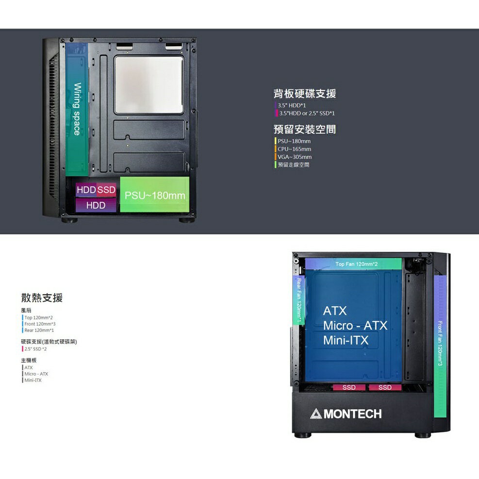 Montech 君主 X1 黑 顯卡長30.5 CPU高16.5 ATX 機殼 電腦機殼 | 平價屋3C | 樂天市場Rakuten