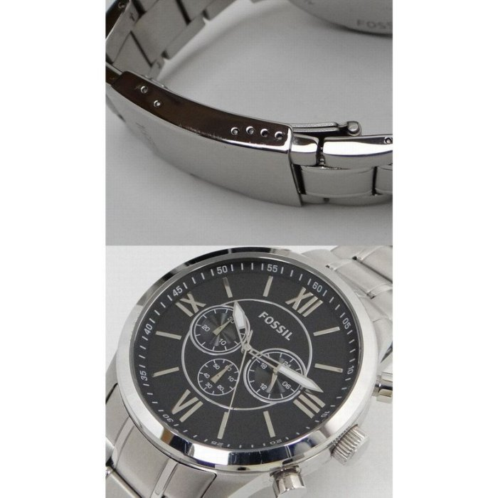 FOSSIL 48mm 男錶 手錶 腕錶 黑色鏡面 銀色鋼錶帶 三眼 男錶 手錶 腕錶 BQ1125 (現貨) 指定Outlet商品5折起☆ ...