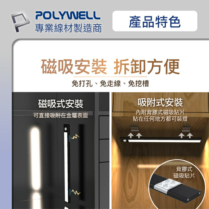 POLYWELL 磁吸式LED感應燈 超薄型設計 USB-C充電 人體感應 3種色溫 光線柔和 寶利威爾 台灣現貨【全館299免運＋領券再折】 | POLYWELL 寶利威爾官方旗艦店 ...