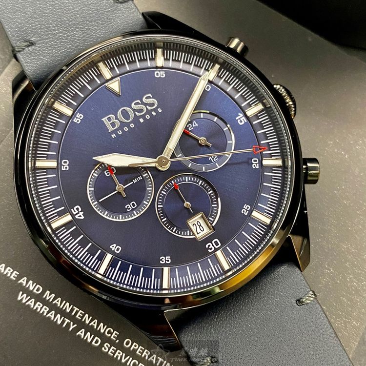 點數9%★BOSS手錶,編號HB1513711,40mm黑圓形精鋼錶殼,寶藍色三眼, 精密刻度錶面,深藍色真皮皮革錶帶款,送禮最愛!【APP下 ...