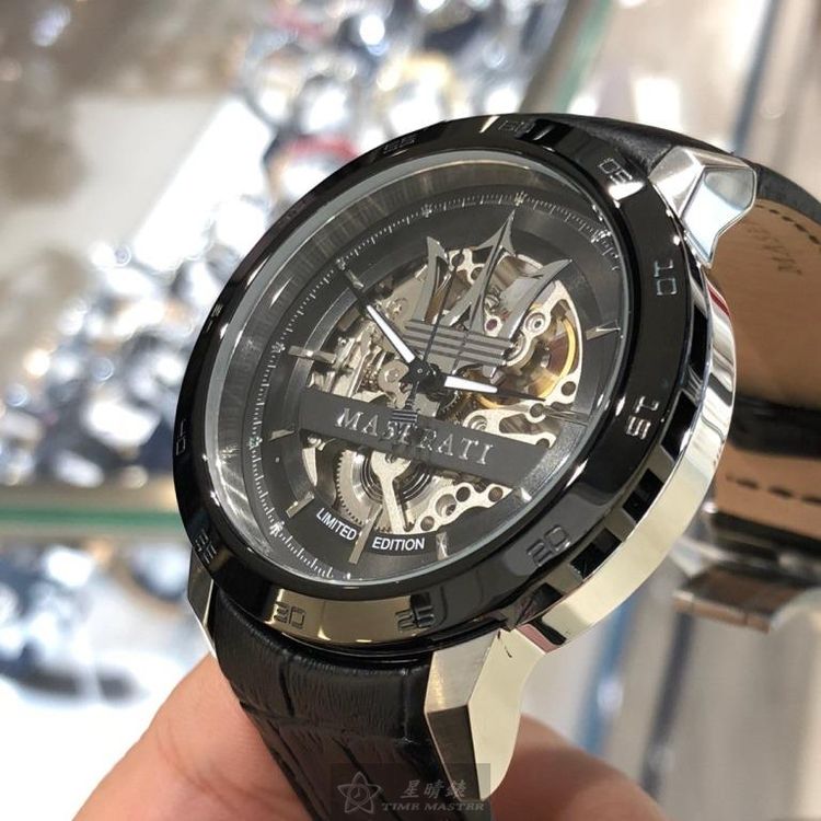 點數9%★MASERATI手錶,編號R8821119007,46mm玫瑰金圓形精鋼錶殼,寶藍色鏤空, 運動錶面,寶藍真皮皮革錶帶款,賭場限量款 ...