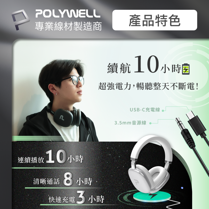 POLYWELL 全罩式藍牙耳機TM-087 超長續航耳罩耳機 高音質 內建麥克風 Type-C充電 可折疊 寶利威爾 台灣現貨【全館299免運＋領券再折】 | POLYWELL 寶利威爾官方 ...