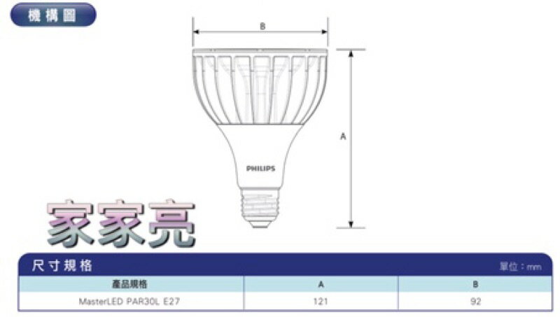 飛利浦 Master LED 20W PAR燈 E27 PAR30L 燈泡 3000K 4000K 220V (A Light) | A ...