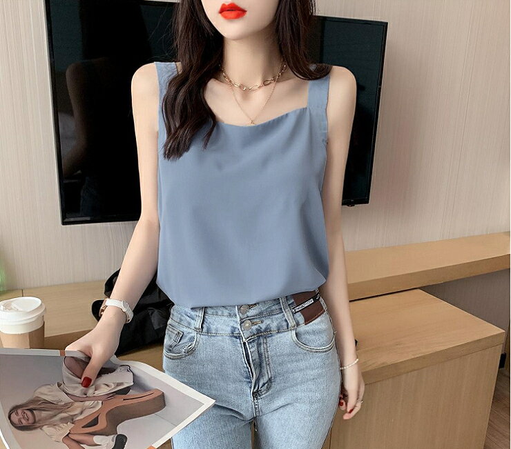 芳心恬美．素色百搭方領絲滑雪紡吊帶背心 - shiny藍格子【V3819】 | shiny藍格子直營店 | 樂天市場Rakuten