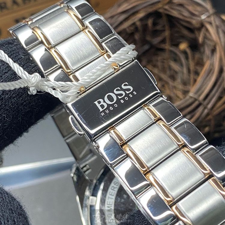 點數9%★BOSS手錶,編號HB1513634,44mm銀黑色圓形精鋼錶殼,槍灰色三眼, 中三針顯示, 運動錶面,金銀相間精鋼錶帶款,閃亮度 ...