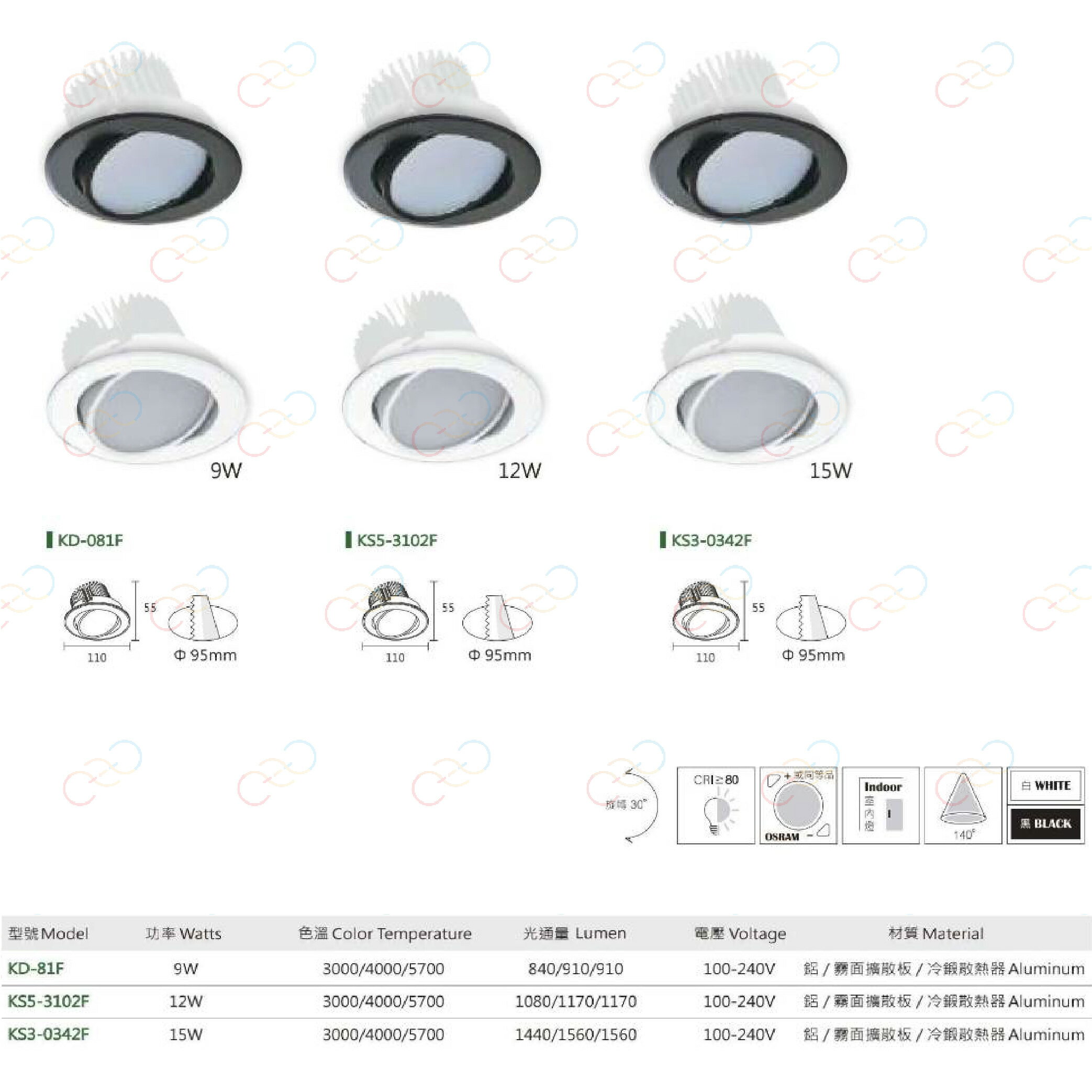 KAOS LED 9.5cm 可轉角 崁燈 9W 12W 15W 廣角 嵌燈 導光板 擴散板 (A Light) | A Light專業照明 | 樂天市場Rakuten