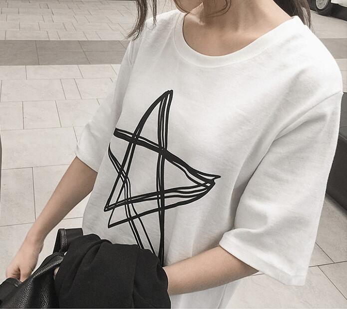 簡單設計．五角星圓領中長款短袖上衣- shiny藍格子【V8087】V | shiny藍格子直營店 | 樂天市場Rakuten