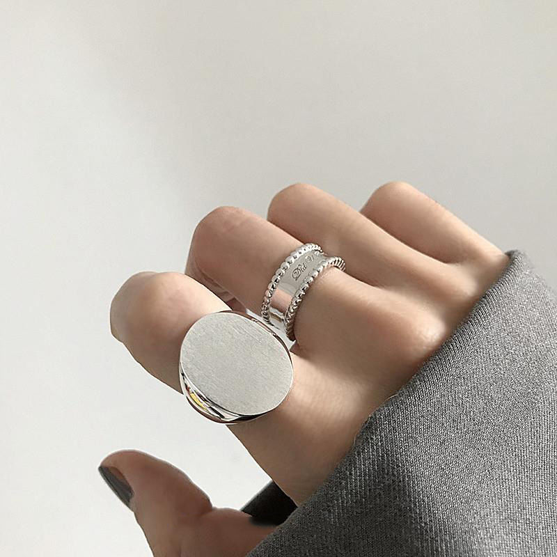 【ANSS】925純銀ins寬面橢圓拉絲面開口戒指女 圓珠英文食指環 | 銀聯網日用品生活館 | 樂天市場Rakuten