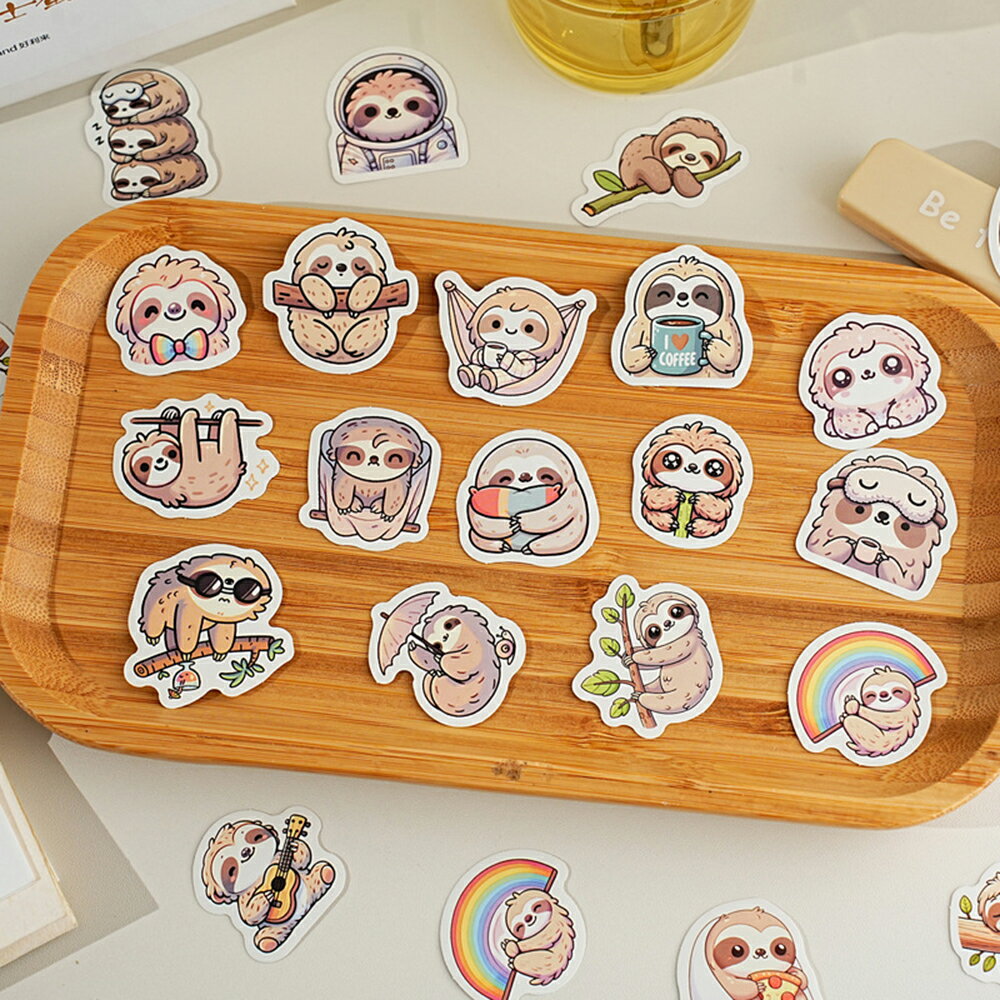 悠哉樹懶盒裝貼紙 手帳貼紙 (46枚入) 貼紙 裝飾貼紙 封口貼 咕卡 咕盤貼紙 文具小物【BlueCat】【JC5495 ...