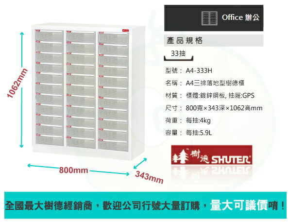 【樹德收納系列】 檔案櫃 資料櫃 公文櫃 收納櫃 效率櫃 落地型文件櫃 A4-333H | 必購網直營店 | 樂天市場Rakuten