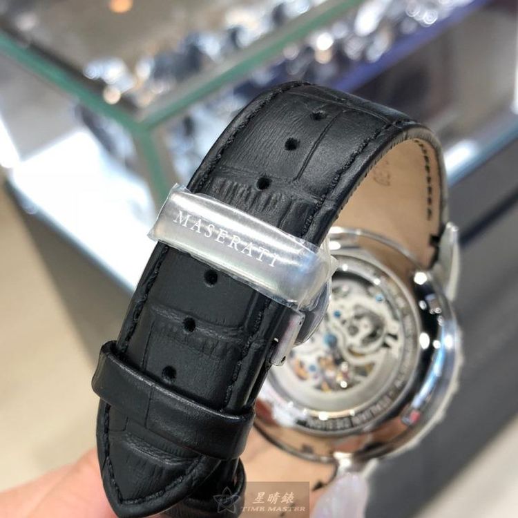 點數9%★MASERATI手錶,編號R8821119007,46mm玫瑰金圓形精鋼錶殼,寶藍色鏤空, 運動錶面,寶藍真皮皮革錶帶款,賭場限量款 ...