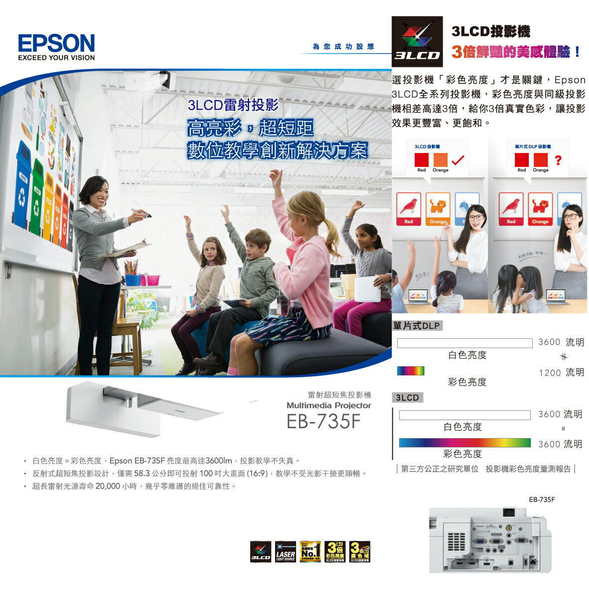 EPSON 愛普生 EB-735F 3600流明 FullHD 超短焦高亮彩雷射投影機 | 金曲音響 | 金曲音響直營店 | 樂天市場Rakuten