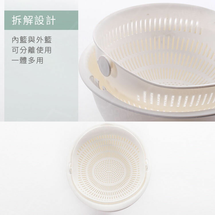 雙層旋轉蔬果瀝水籃洗米器 一層鏤空一層實心 洗菜籃 淘米器 洗米盆 瀝水盆 濾水籃 蔬果盆【ZC0301】《約翰家庭百貨 | 約翰家庭百貨直營 ...