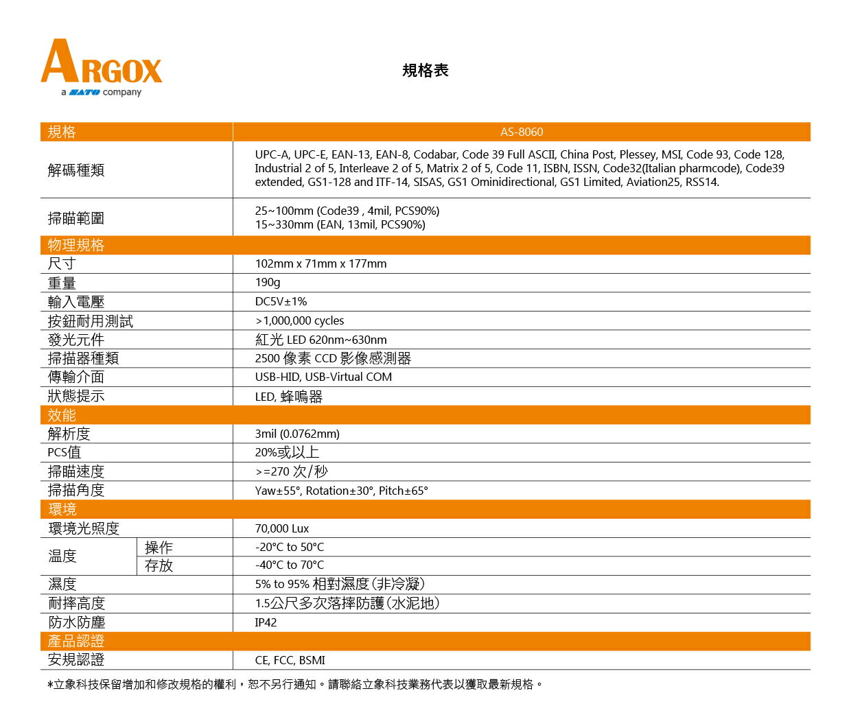 ARGOX AS-8060 一維有線紅外線條碼掃描器 CCD光罩式 自動感應模式含稅可開立發票 AS-8050代替機種 | 歐菲斯辦公設備直營 ...