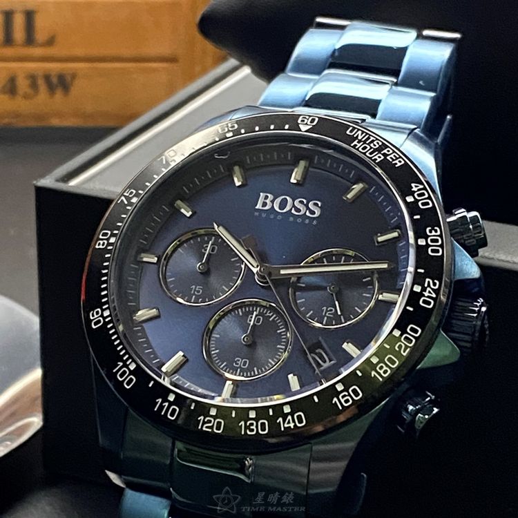 點數9%★BOSS手錶,編號HB1513758,42mm寶藍圓形精鋼錶殼,寶藍色三眼, 時分秒中三針顯示, 運動錶面,寶藍精鋼錶帶款,曠世鉅作 ...