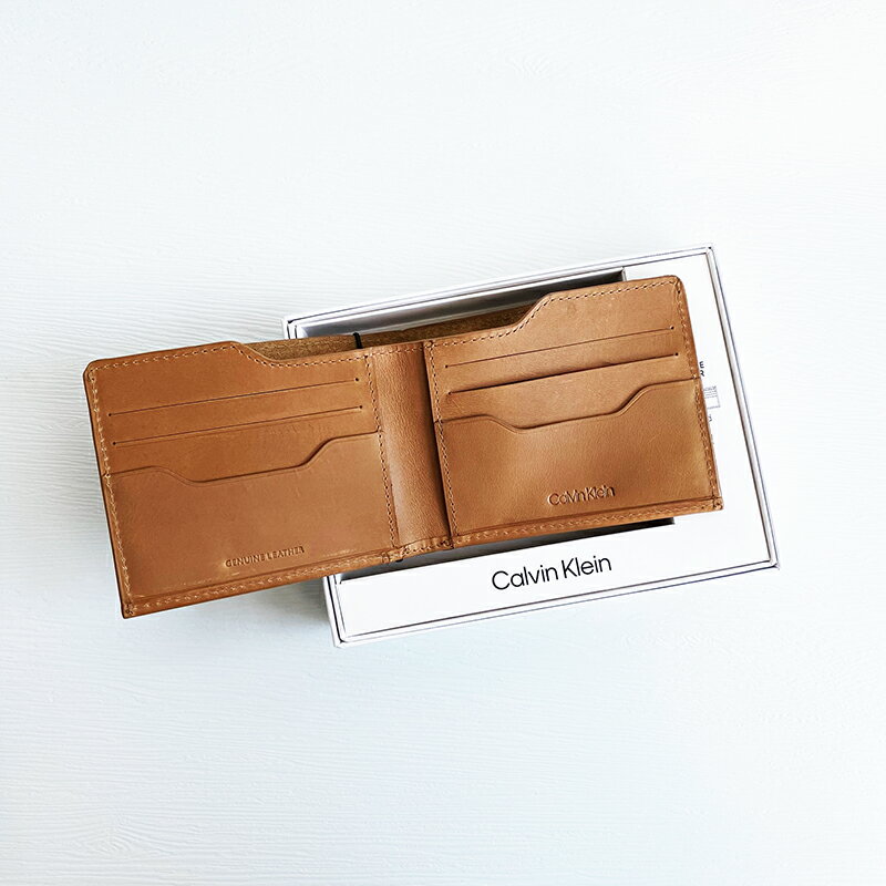 美國百分百【全新真品】Calvin Klein 皮夾 logo 真皮 錢包 CK 短夾 證件夾 專櫃精品 駝色 CF87 | 美國百分百直營店 | 樂天市場Rakuten