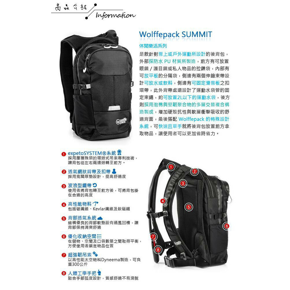 Wolffepack 休閒樂活旋轉後背包 Summit 16L +2L 運動水袋 含相機2110內袋 寬闊腰帶設計 | 帕樂斯 Palace ...
