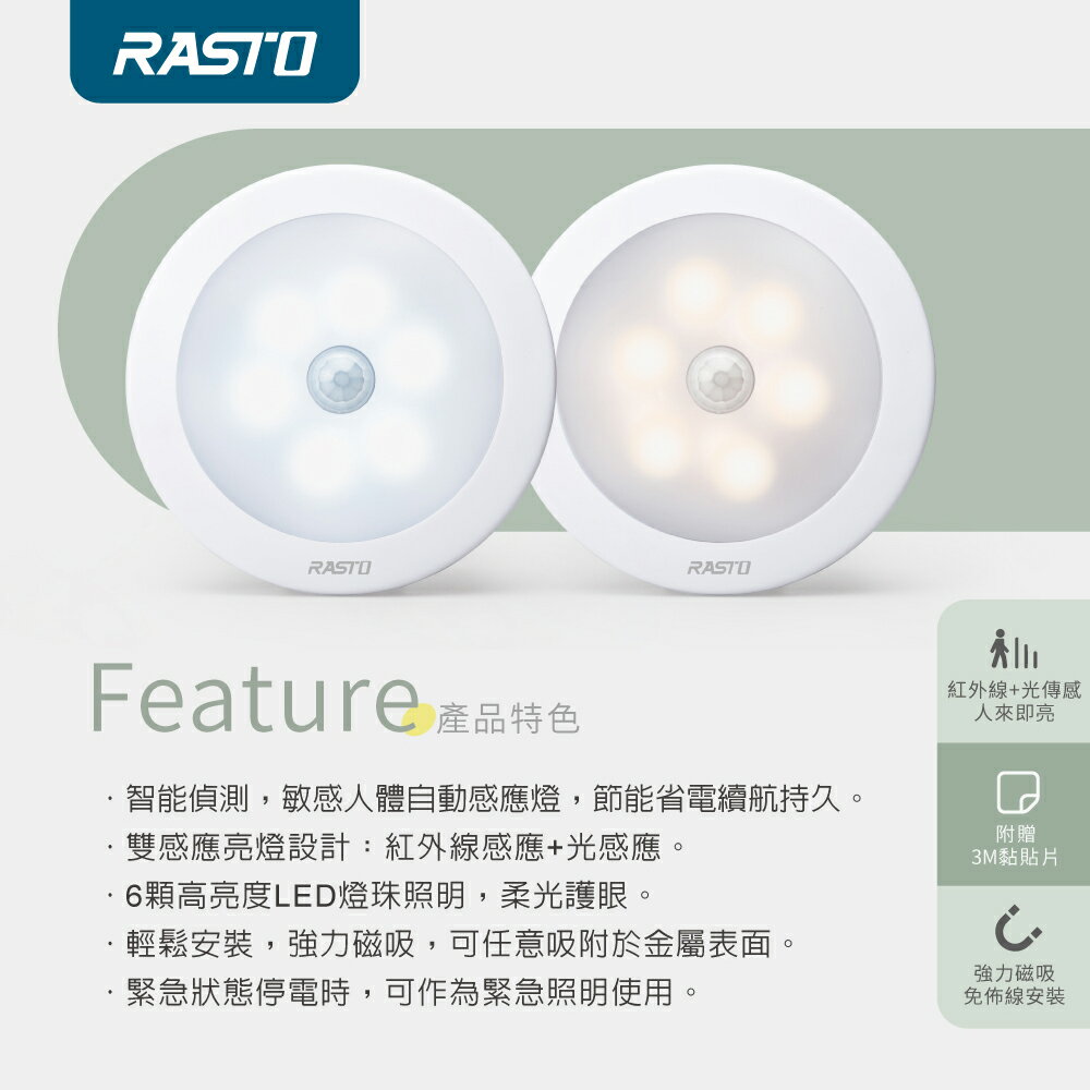 RASTO/AL1/圓形LED六燈珠磁吸感應燈/白光/黃光/磁吸式/感應燈/安裝方便/節能省電/智能偵測 | 伊爾資訊直營店 | 樂天市場Rakuten