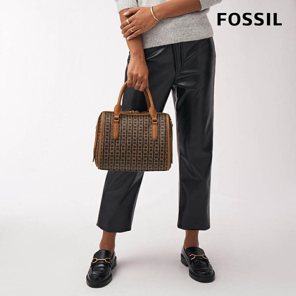 送禮首選★FOSSIL Williamson 鎖鏈印花波士頓包-深棕色 ZB1913914代言人款式【美國時尚品牌】 附防塵袋+提袋【全館滿額 ...
