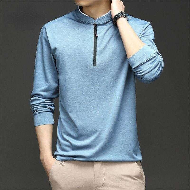 免運 M4XL】超高CP值 立領Polo衫男士中年爸爸裝秋季男裝半拉鏈長袖T恤寬鬆休閑中青年父親體恤上衣打底衫 | 招財貓商鋪 | 樂天市場Rakuten