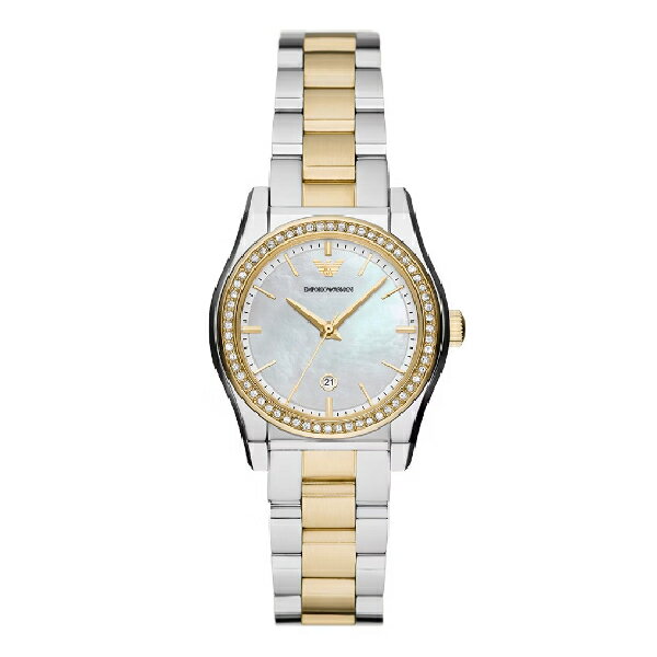 EMPORIO ARMANI 亞曼尼 Federica系列 AR11559 經典撞色珠光環鑽女錶 金色x銀色 32MM｜樂天全館特惠中★指定 ...