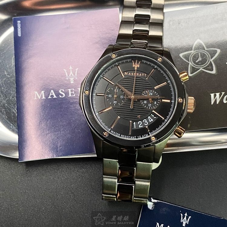 點數9%★MASERATI手錶,編號R8873627001,46mm黑六角形精鋼錶殼,黑色運動, 雙眼錶面,深黑色精鋼錶帶款,立體感十足 ...