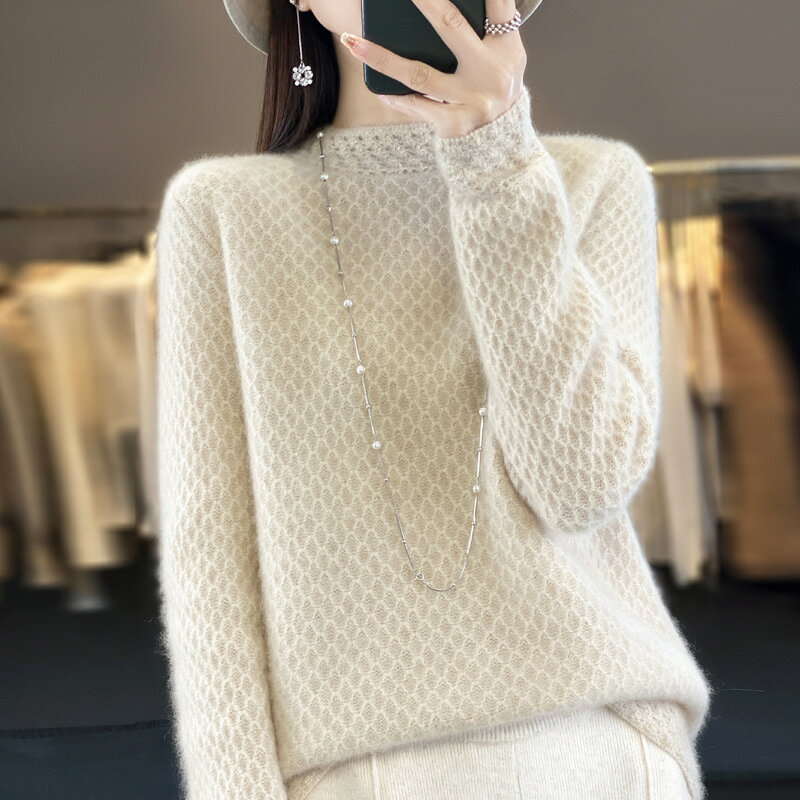 【米蘭精品】現貨+預購 法式長袖針織衫法式長袖針織衫上衣毛衣寬鬆大碼百搭休閒女裝半高領菱格紋6色74mx6 | 【米蘭秀】【奇珍館】直營店 ...