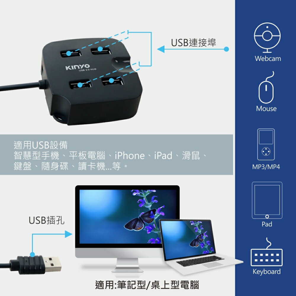 KINYO USB2.0支架集線器 HUB-27 USB擴充座 USB2.0 HUB USB1分4 | 民權橋電子生活百貨直營店 | 樂天市場Rakuten
