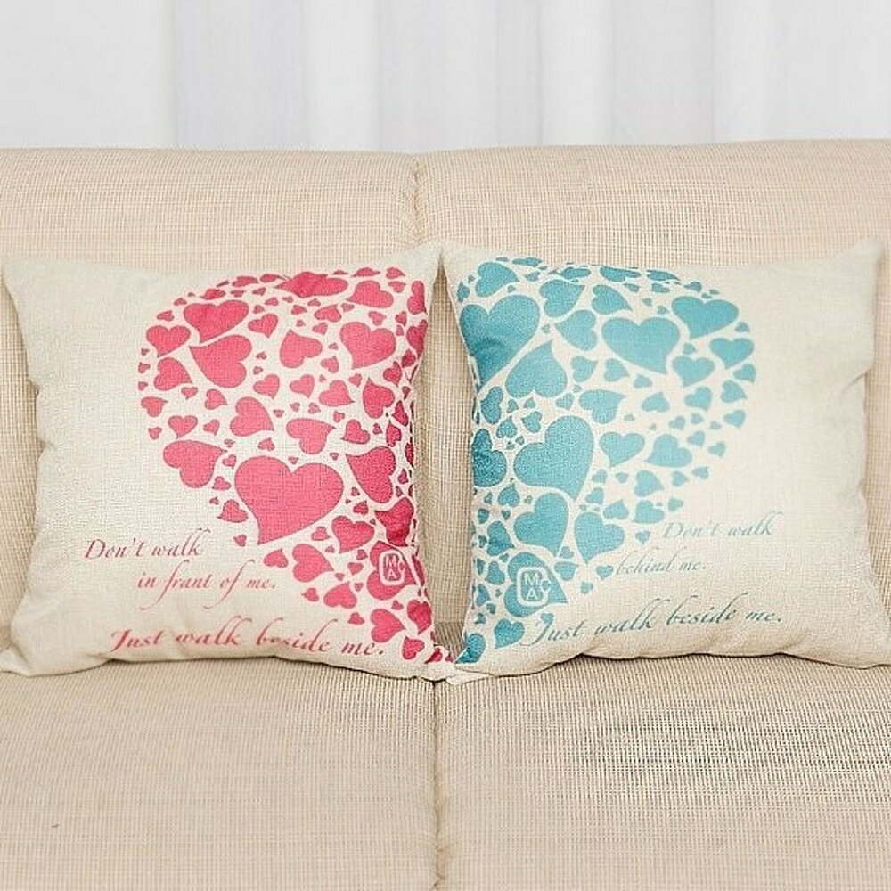 繽紛愛心情侶粉藍系列棉麻抱枕腰枕套 枕頭套【BlueCat】【JI1441】 | BLUECAT直營店 | 樂天市場Rakuten