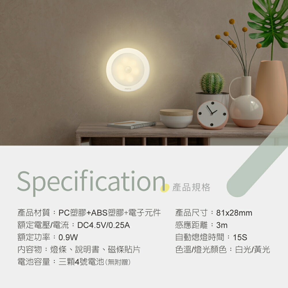 RASTO/AL1/圓形LED六燈珠磁吸感應燈/白光/黃光/磁吸式/感應燈/安裝方便/節能省電/智能偵測 | 伊爾資訊直營店 | 樂天市場Rakuten