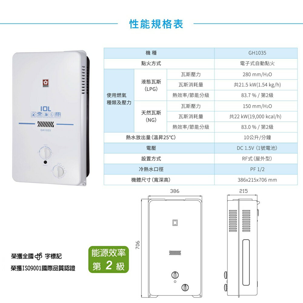 櫻花 SAKURA GH-1035 屋外 傳統 熱水器 10L 含基本安裝 免運【領券滿額再折千10/31止】 | INFMARC | 樂天市場Rakuten