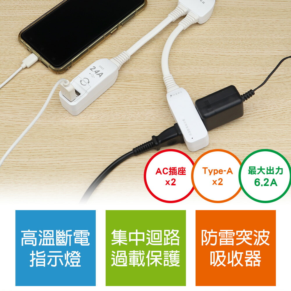 (PTP-222U)2P高溫斷電2USB+2插分離線(插頭附過載) | 電太郎達人直營店 | 樂天市場Rakuten