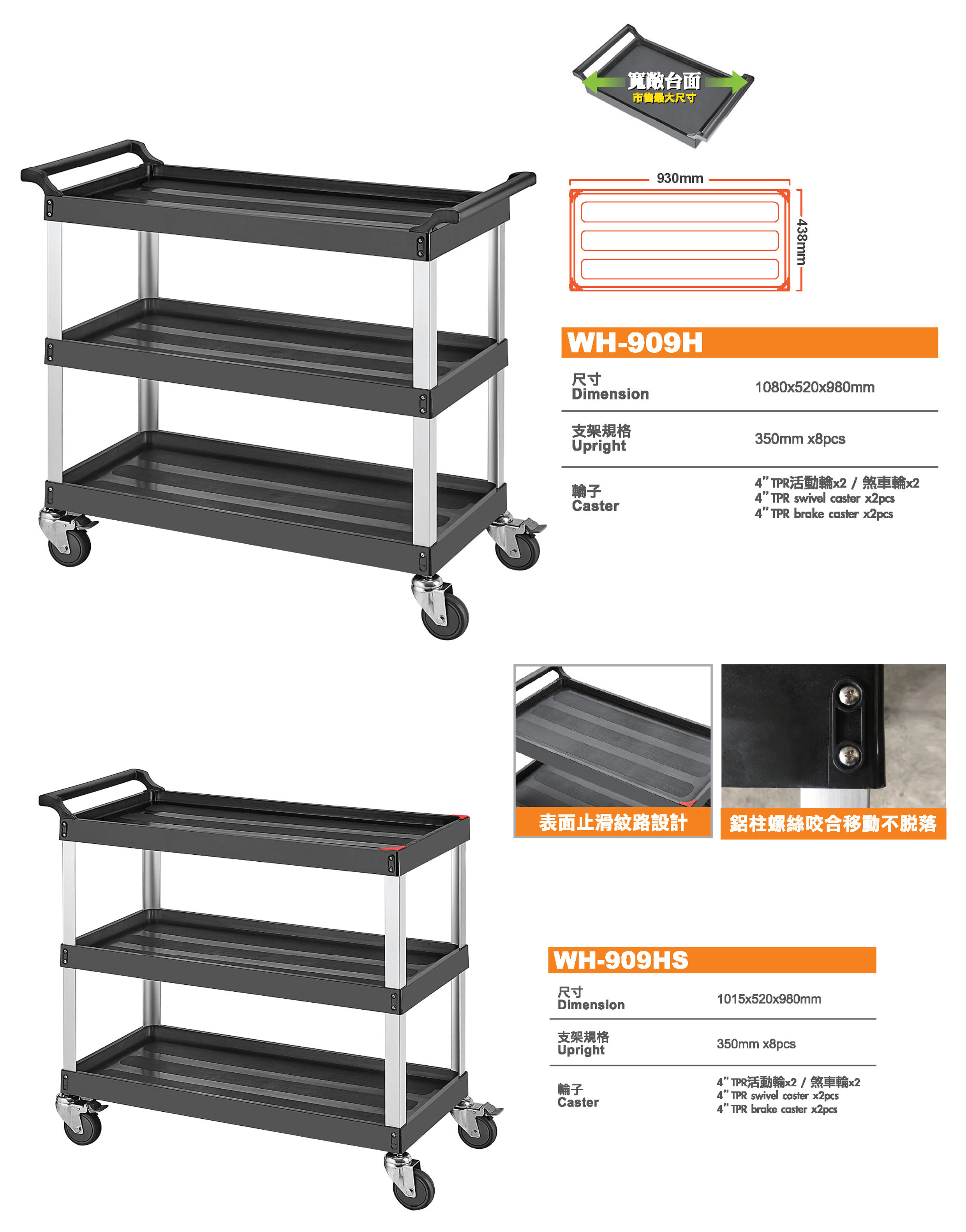 餐廳 學校 【KTL】 大型三層手推工作車 KT-909F 工具車 餐車 收納車 工作推車 置物車 多功能推車 | 必購網直營店 | 樂天市場Rakuten