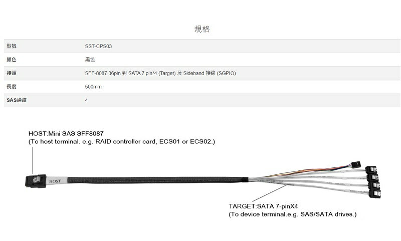 【享最高折300】SilverStone 銀欣 CPS03 Mini-SAS 8087對SATA 7pin x4線材組/SST-CPS03 ...