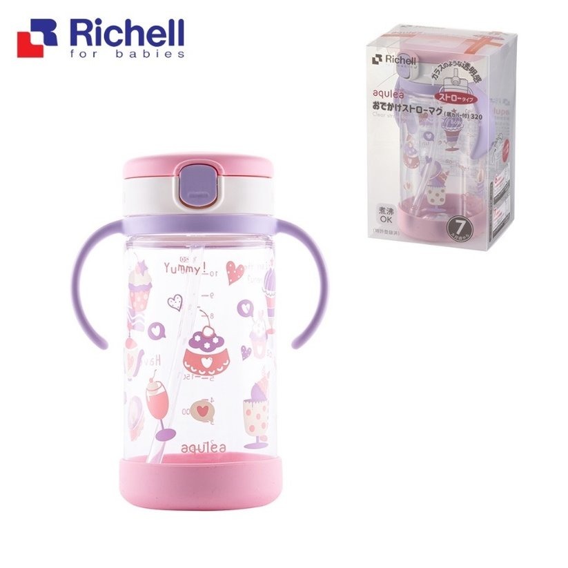 Richell 利其爾AQ 吸管水杯320ml (含底座)/(恐龍世界/粉紅甜點/萌寵攻略)★衛立兒生活館★ | 衛立兒生活館直營店 | 樂天市場Rakuten