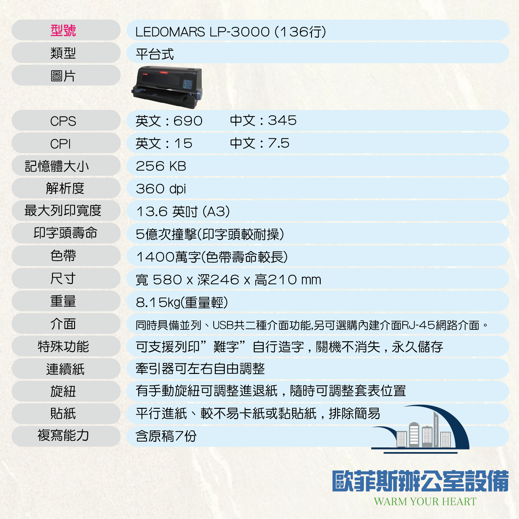 LEDOMARS LP-3000 136行平台式高速點陣式印表機 同 DLQ-3500CII / LQ-2090CII（下單前請詢問庫存 ...