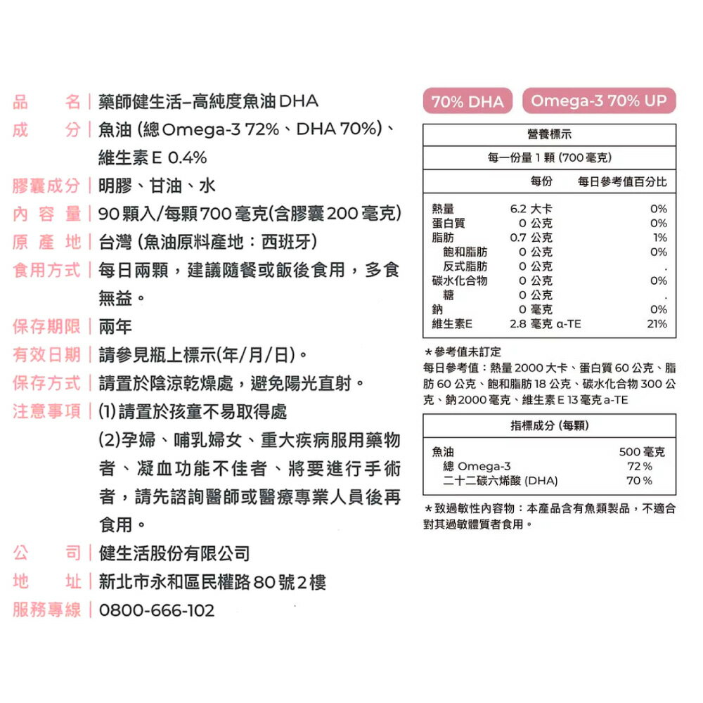 藥師健生活 高純度魚油 90顆/盒 (DHA70％ 孕哺婦適用 TG型態 思緒清晰配方 西班牙頂級魚油 健生活) 專品藥局【2022223】 | 專品藥局直營店 | 樂天市場Rakuten