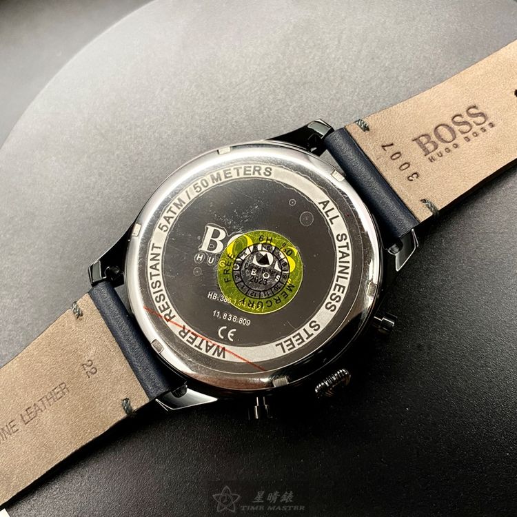 點數9%★BOSS手錶,編號HB1513711,40mm黑圓形精鋼錶殼,寶藍色三眼, 精密刻度錶面,深藍色真皮皮革錶帶款,送禮最愛!【APP下 ...