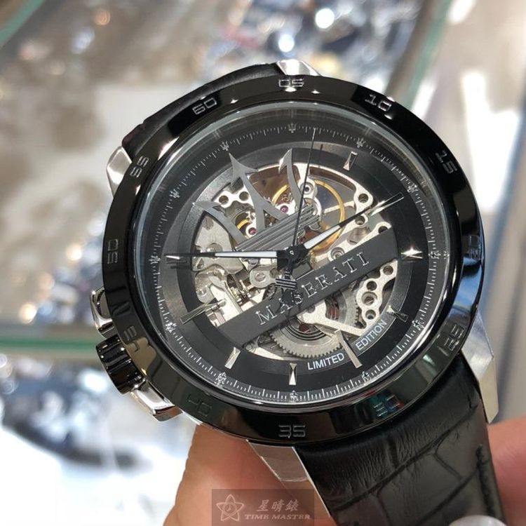 點數9%★MASERATI手錶,編號R8821119007,46mm玫瑰金圓形精鋼錶殼,寶藍色鏤空, 運動錶面,寶藍真皮皮革錶帶款,賭場限量款 ...