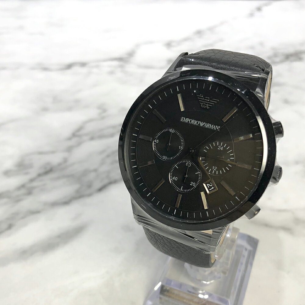 美國百分百【Emporio Armani】配件 EA 手錶腕錶 男錶 AR2461 不鏽鋼 三眼計時 皮革黑色 J044 | 美國百分百直營店 ...