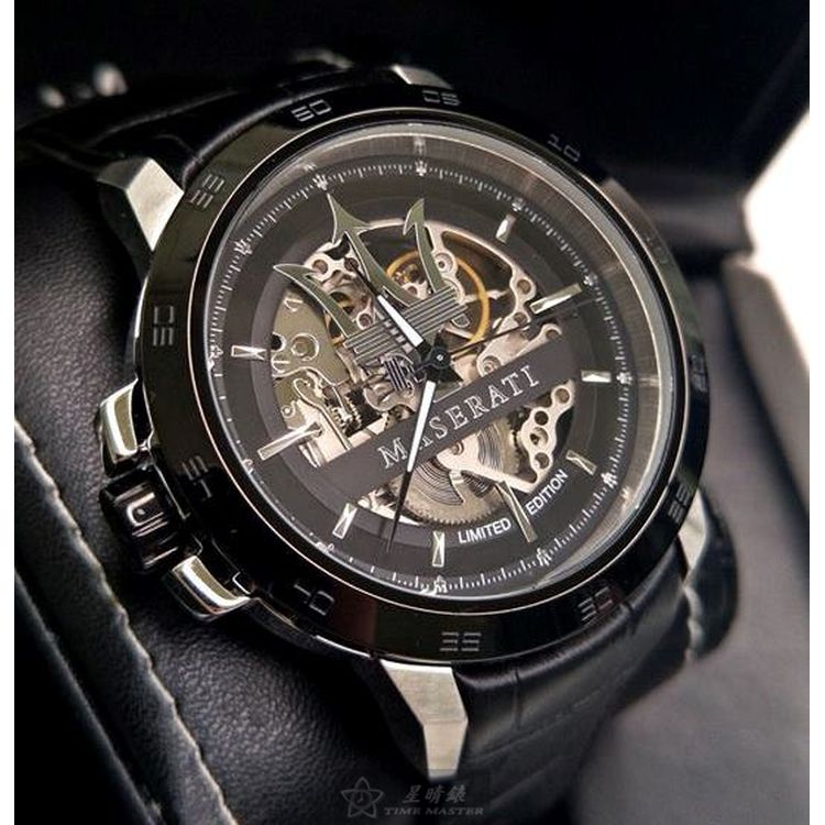 點數9%★MASERATI手錶,編號R8821119007,46mm玫瑰金圓形精鋼錶殼,寶藍色鏤空, 運動錶面,寶藍真皮皮革錶帶款,賭場限量款 ...