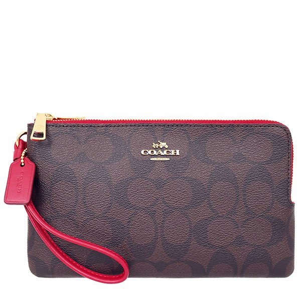 美國正品COACH全新款 F87587素黑全皮、F87729卡其花花款、F16109 黑咖紅LOGO(大號) 雙層拉鍊手拿包.(真皮&防刮 ...