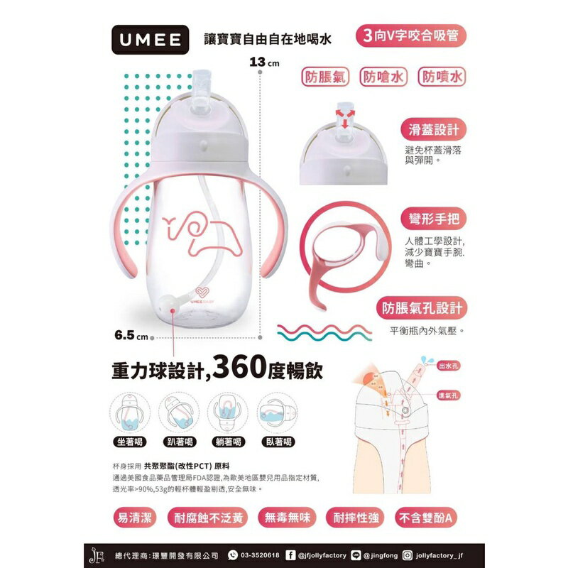 荷蘭 UMEE TRITAN吸管水杯300ML-6個月以上(粉/藍綠)學習杯|喝水杯 V型吸嘴採咬吸式出水設計 | 娃哈哈婦幼用品館 | 樂天市場Rakuten