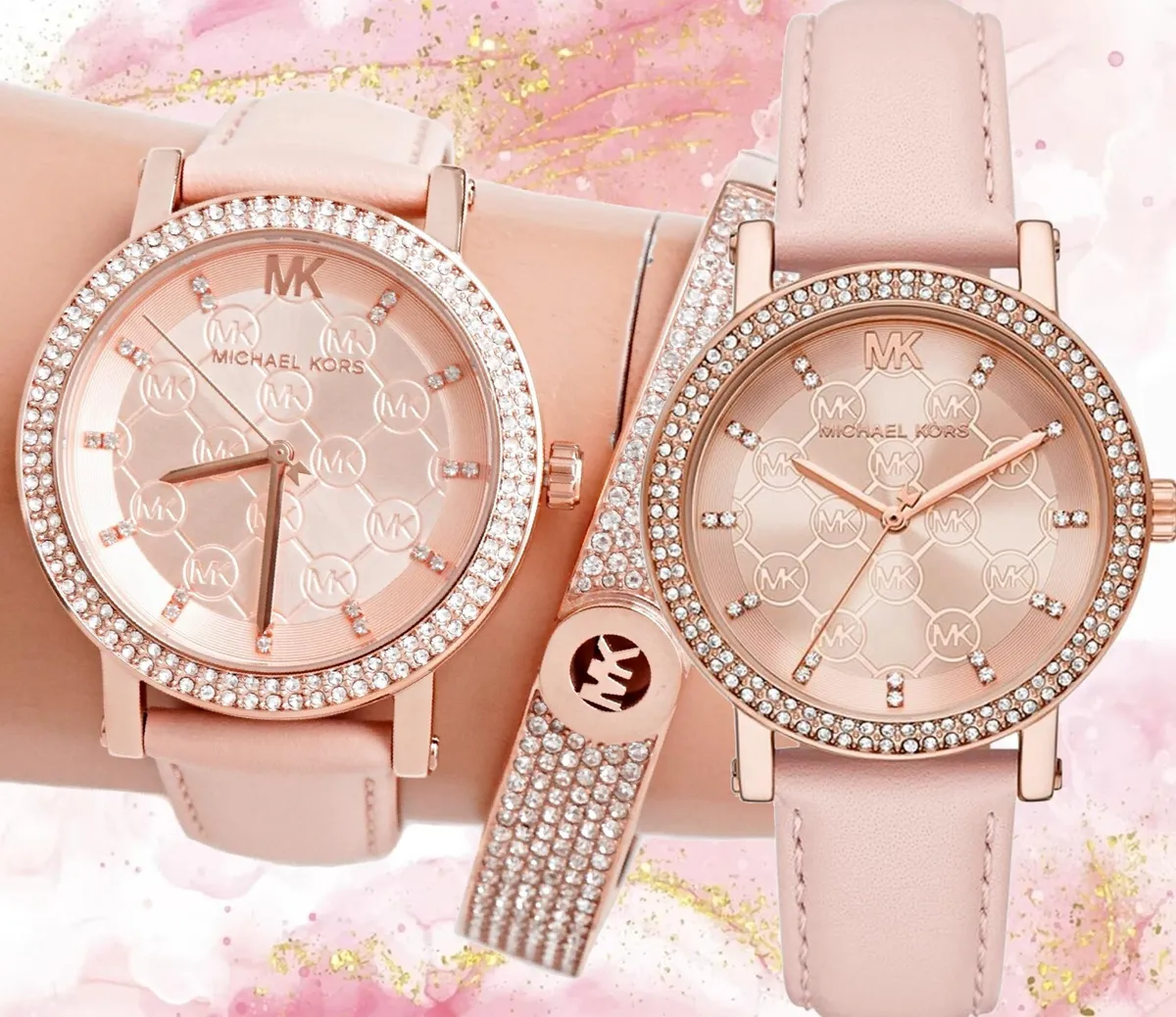 MICHAEL KORS 手錶 38mm 腕錶 粉色真皮 女錶 晶鑽錶 MK2987 MK(現貨) 指定Outlet商品5折起☆現貨【送禮首選 ...