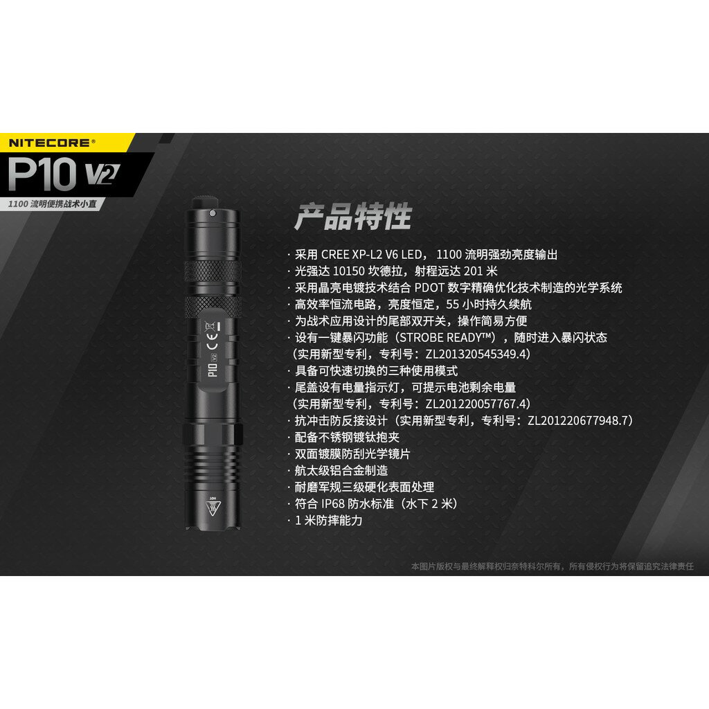 【電筒王】NITECORE P10 V2 進階版 1100流明 18650 一鍵爆閃 戰術小直筒 手電筒 | 電筒王 | 樂天市場Rakuten