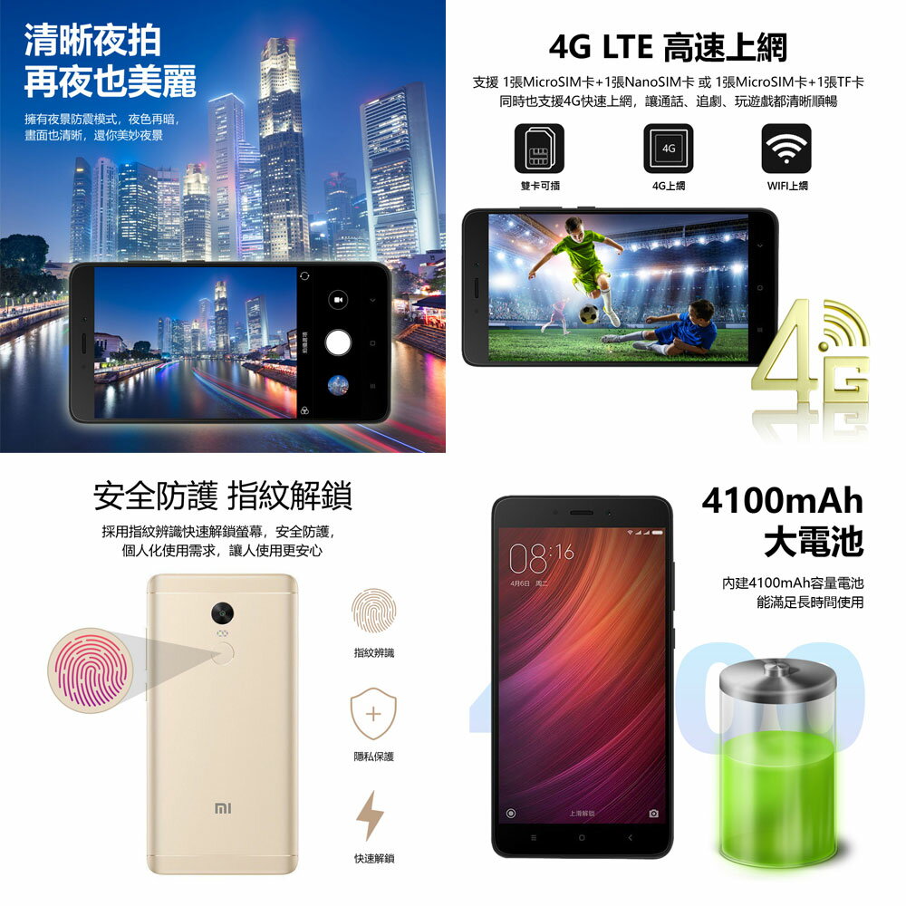 福利品 紅米Redmi Note 4X 5.5吋 4G/64G 聯發科十核心 1300萬畫素4G LTE | 小婷電腦旗艦店直營店 | 樂天市場Rakuten