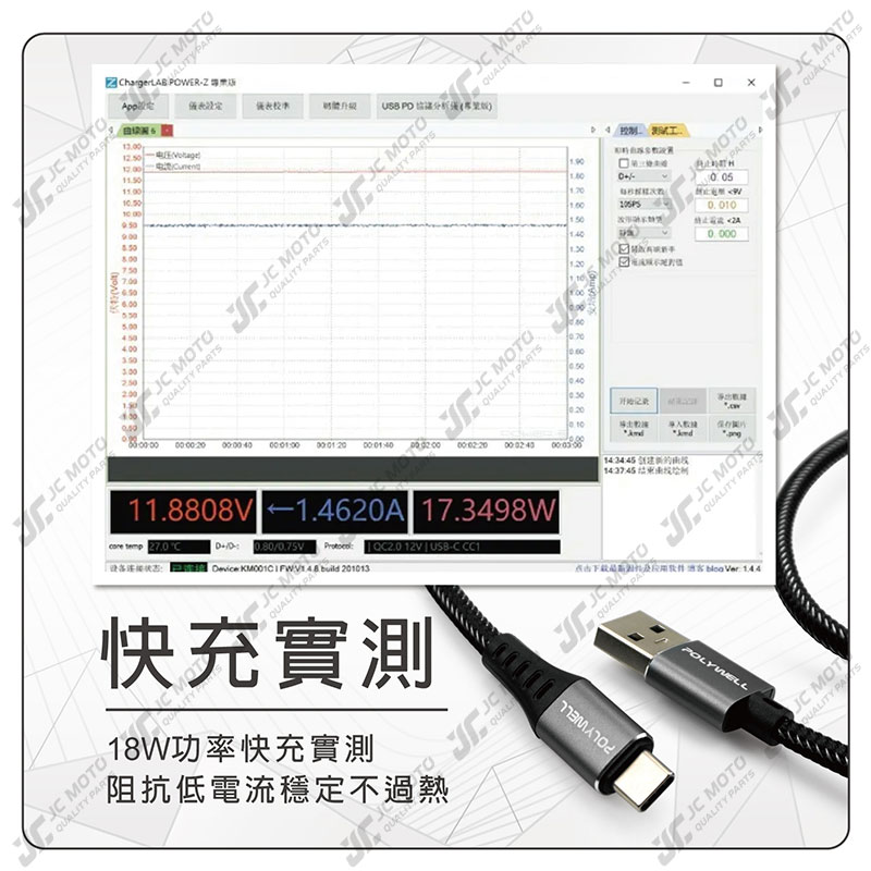【JC-MOTO】 POLYWELL 充電線 USB3.1 Type-C對A 3A 高速充電線 5Gbps 18W 安卓 | JC MOTO桀 ...