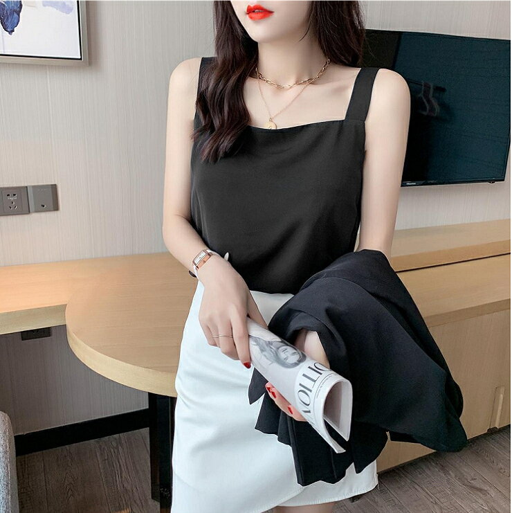 芳心恬美．素色百搭方領絲滑雪紡吊帶背心 - shiny藍格子【V3819】 | shiny藍格子直營店 | 樂天市場Rakuten